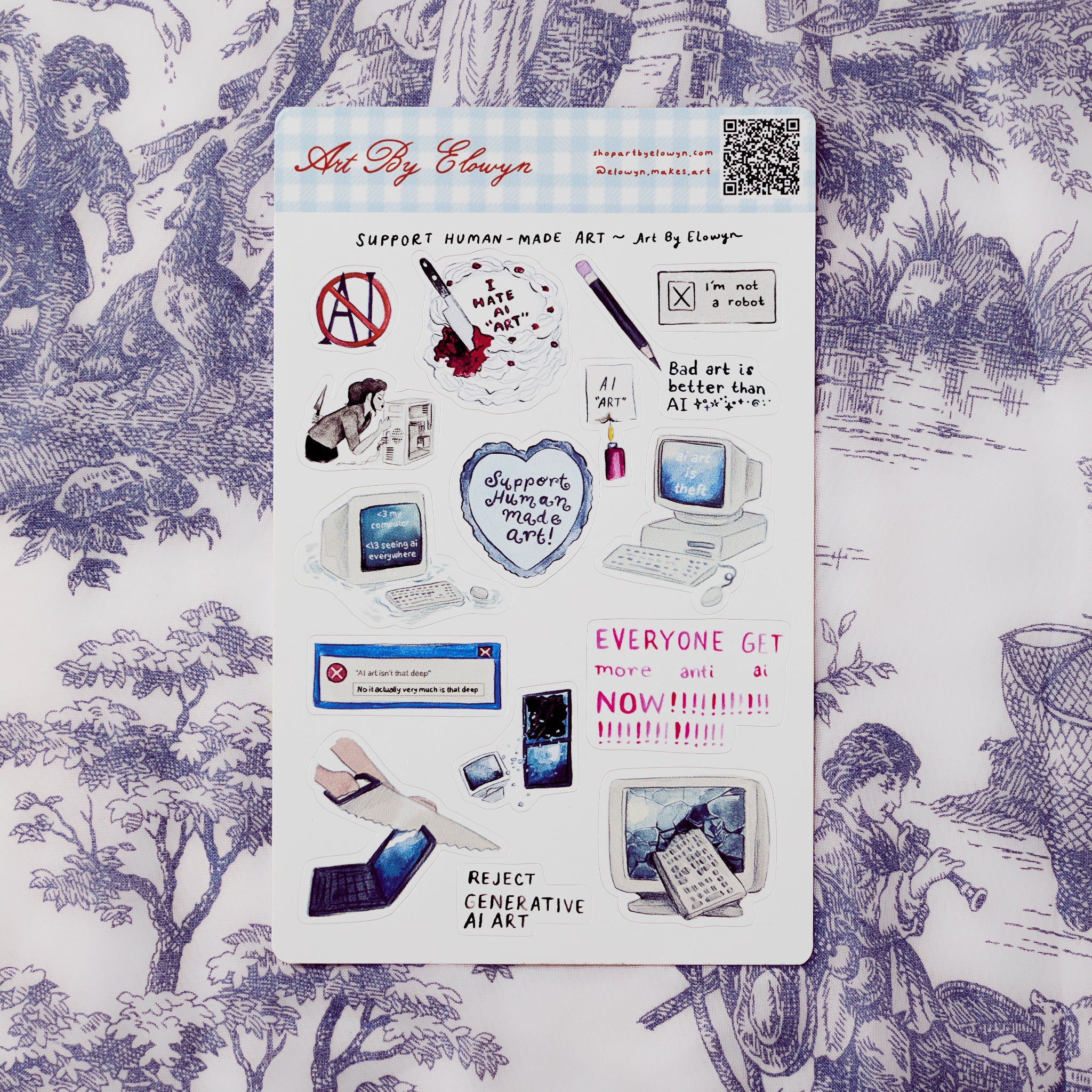 Support Human-Made Art Watercolor Sticker Sheet – Art by Elowyn